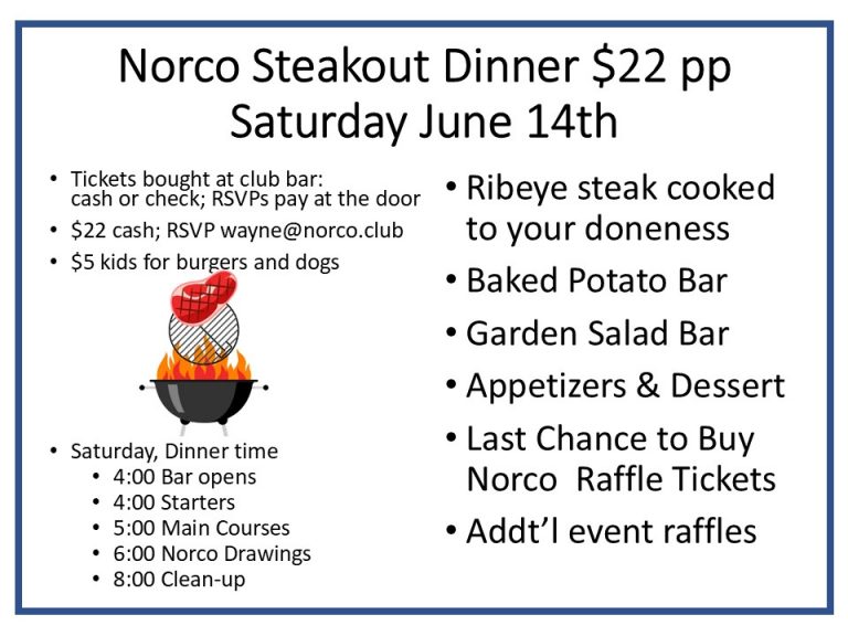 Norco Steakout June 14th 2025 - Tickets and Volunteers